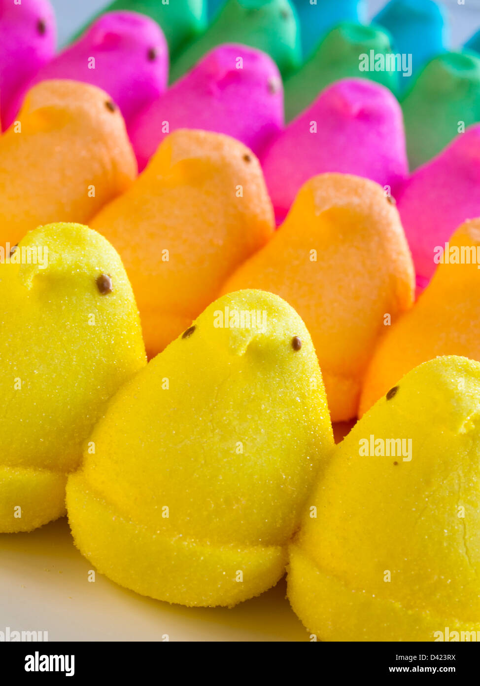 Easter marshmallow chicks in a row Stock Photo - Alamy