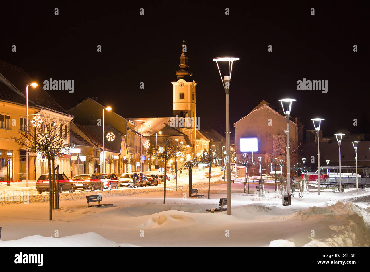 Christmas snow on town street, Krizevci, Croatia Stock Photo - Alamy