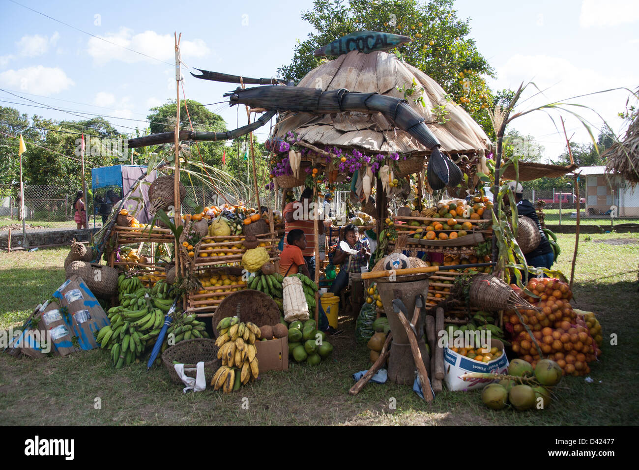 Straw hut / vendor showing off produce and goods for sale at the ...