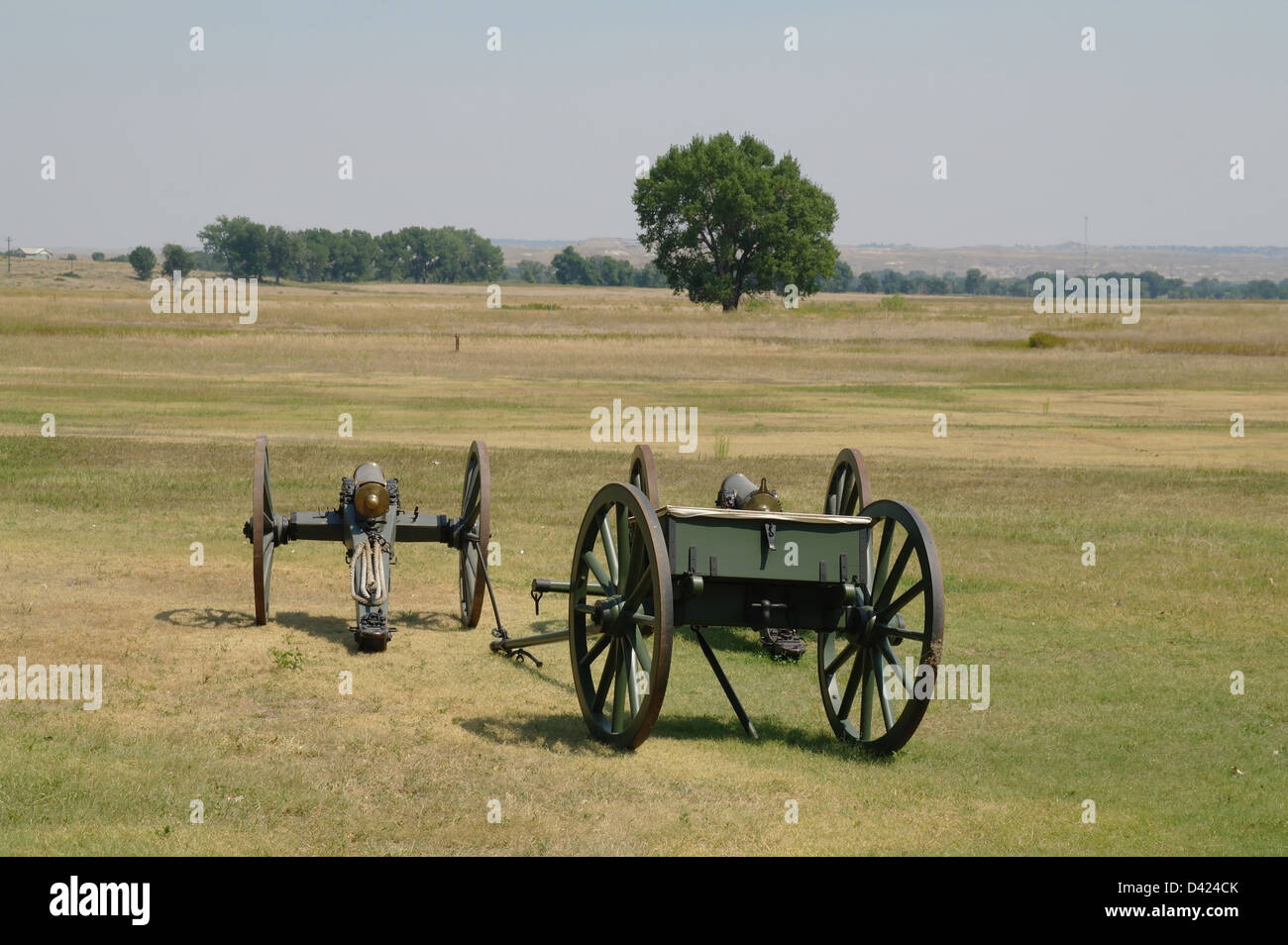 Ammunition carriage by 2 historic 'Napoleon' field guns on grass ...