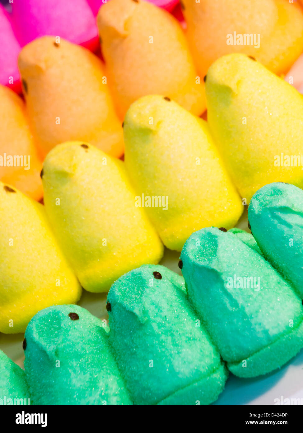 Easter marshmallow chicks in a row Stock Photo - Alamy