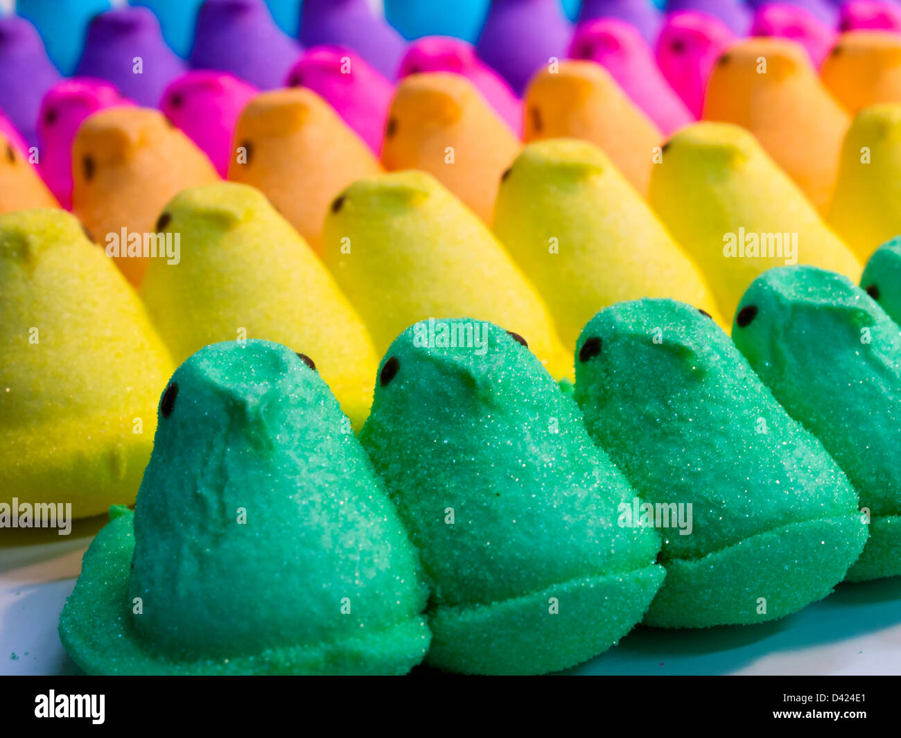 Easter marshmallow chicks in a row Stock Photo - Alamy