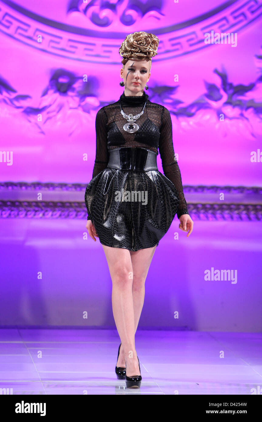 NEW YORK - FEBRUARY 17: A model walks runway for Tyrell Mason ...