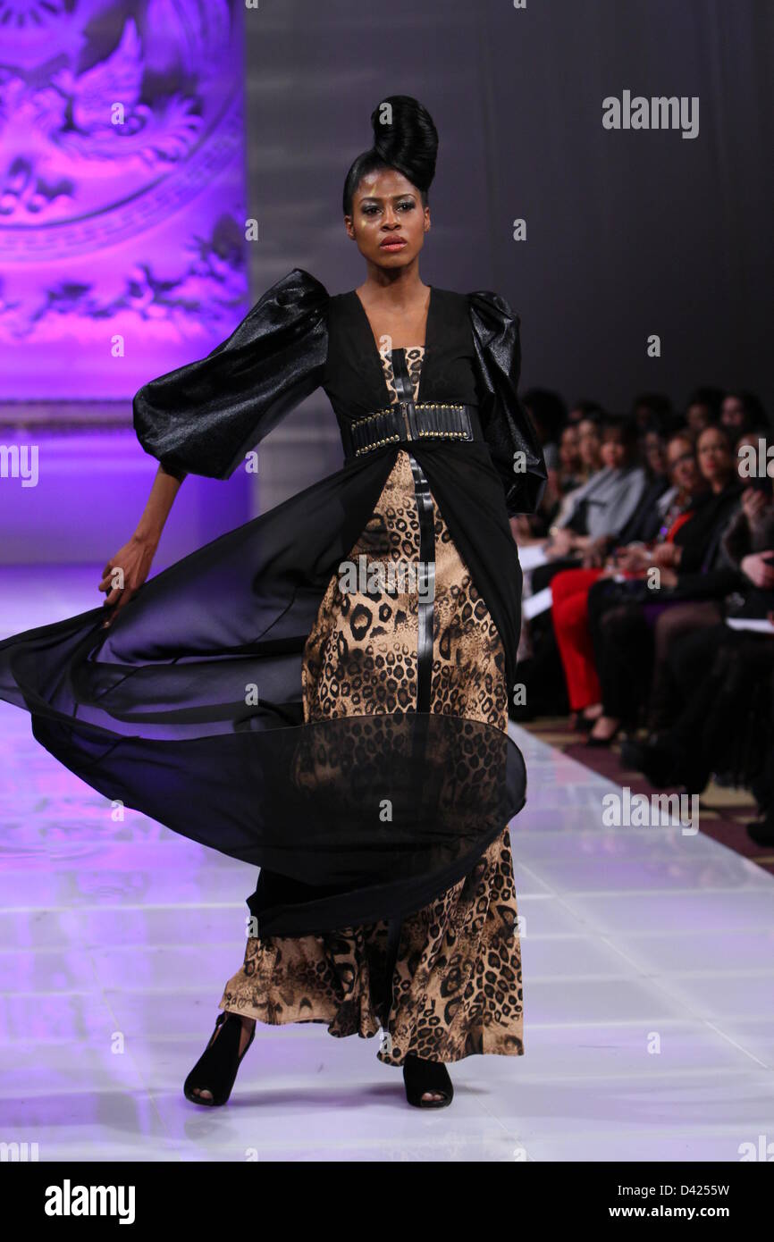 NEW YORK - FEBRUARY 17: A model walks runway for Tyrell Mason ...