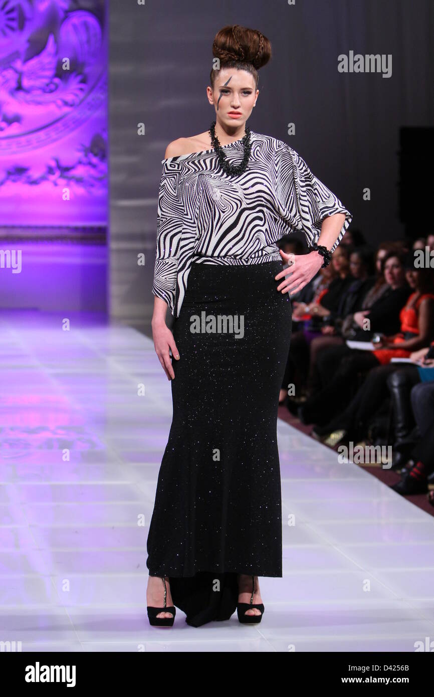 NEW YORK - FEBRUARY 17: A model walks runway for Tyrell Mason ...