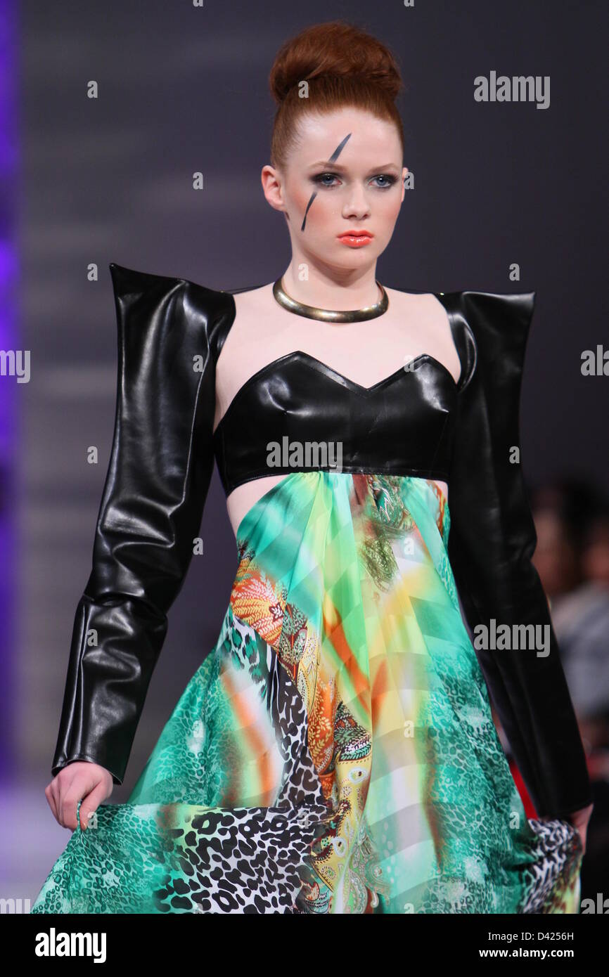 NEW YORK - FEBRUARY 17: A model walks runway for Tyrell Mason ...