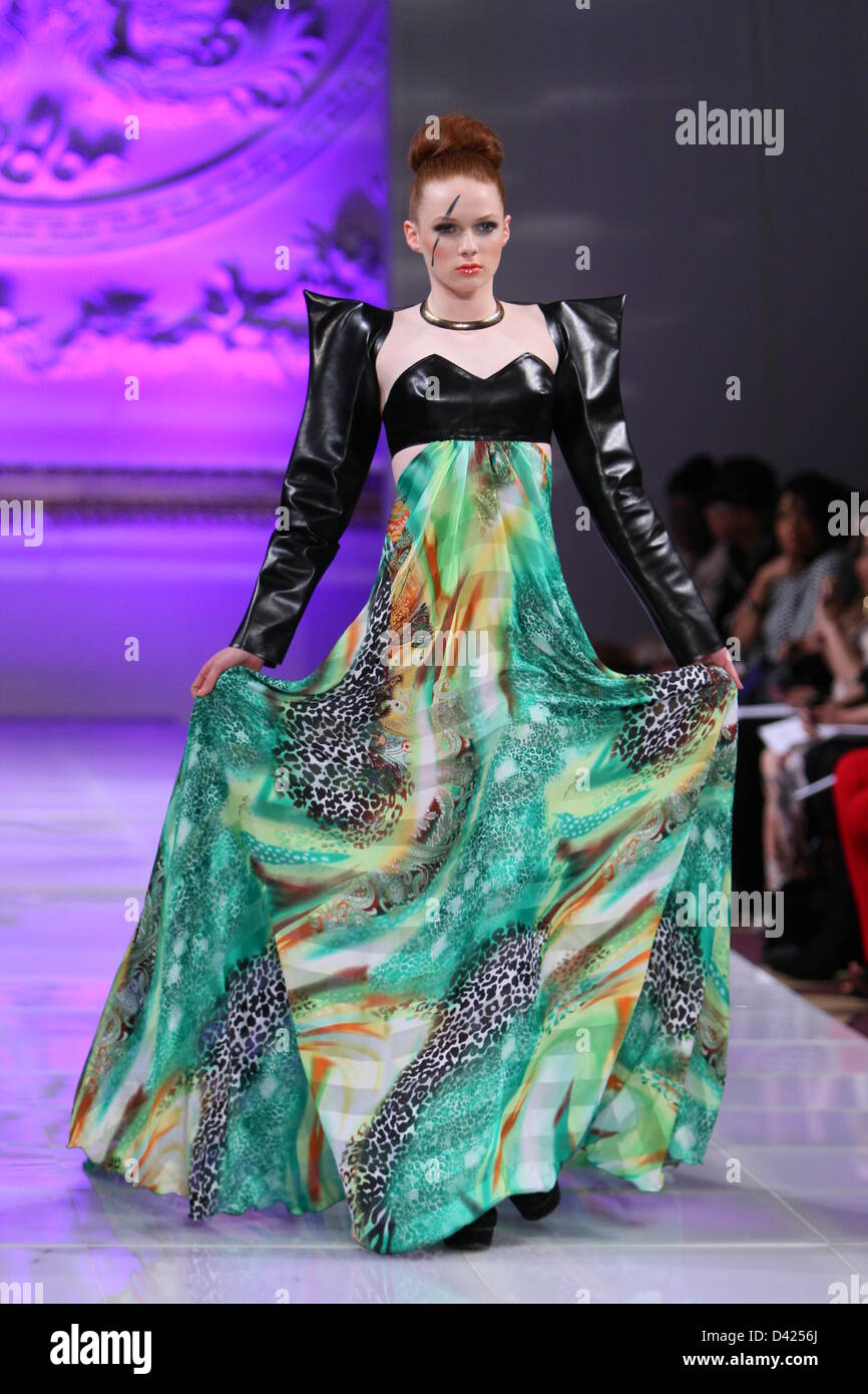 NEW YORK - FEBRUARY 17: A model walks runway for Tyrell Mason ...