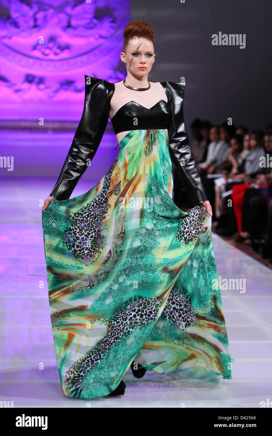 NEW YORK - FEBRUARY 17: A model walks runway for Tyrell Mason ...