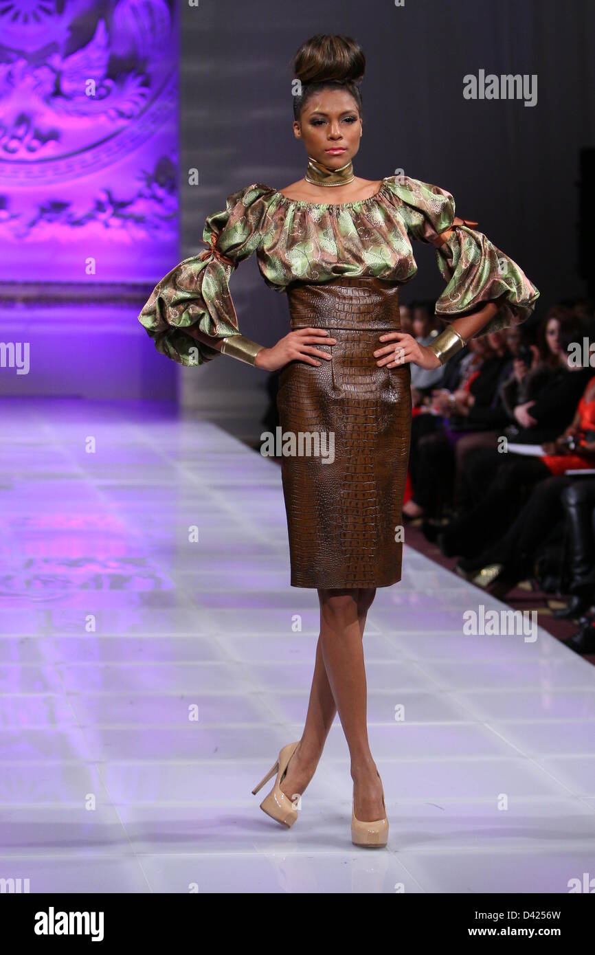 NEW YORK - FEBRUARY 17: A model walks runway for Tyrell Mason ...