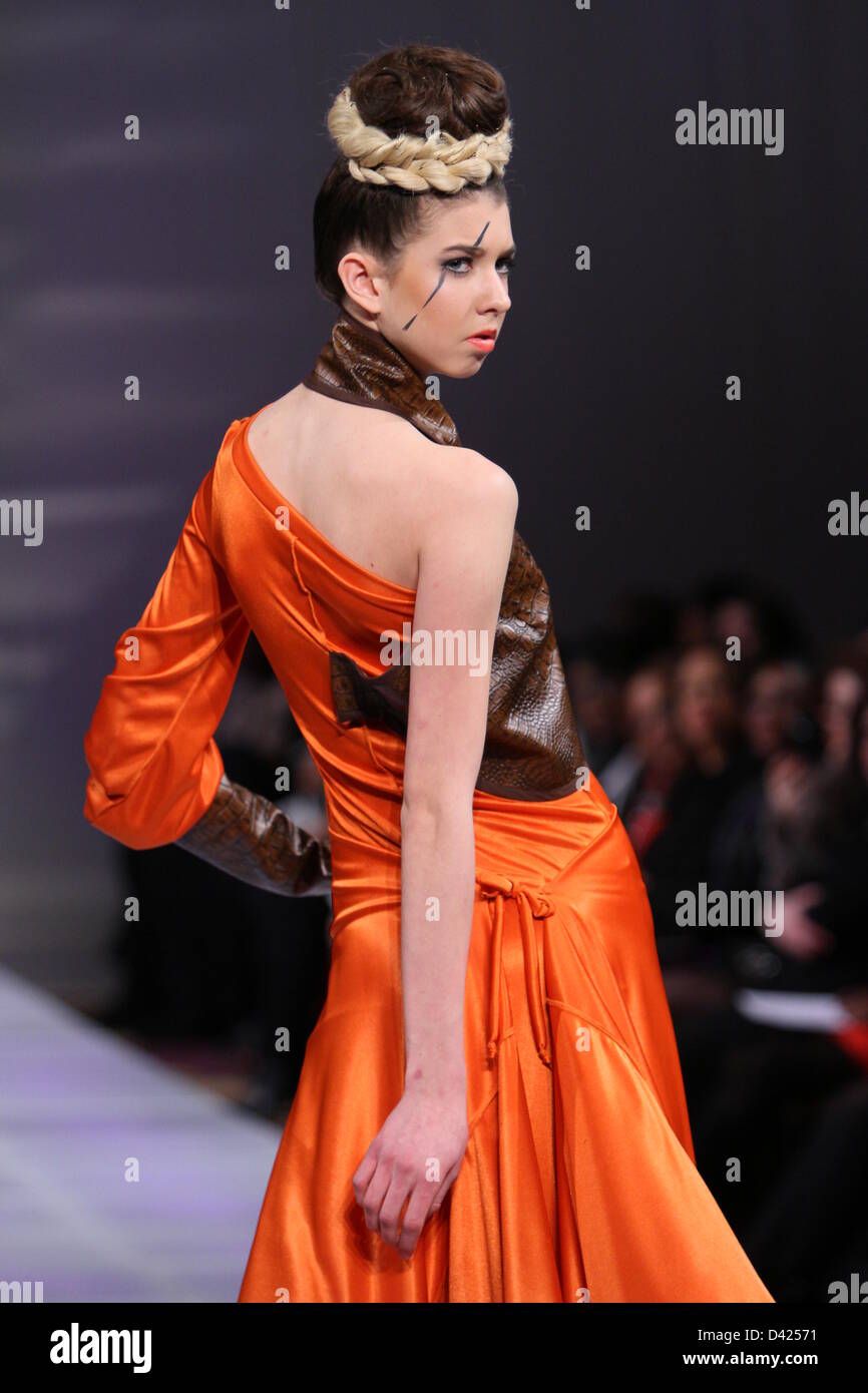 NEW YORK - FEBRUARY 17: A model walks runway for Tyrell Mason ...