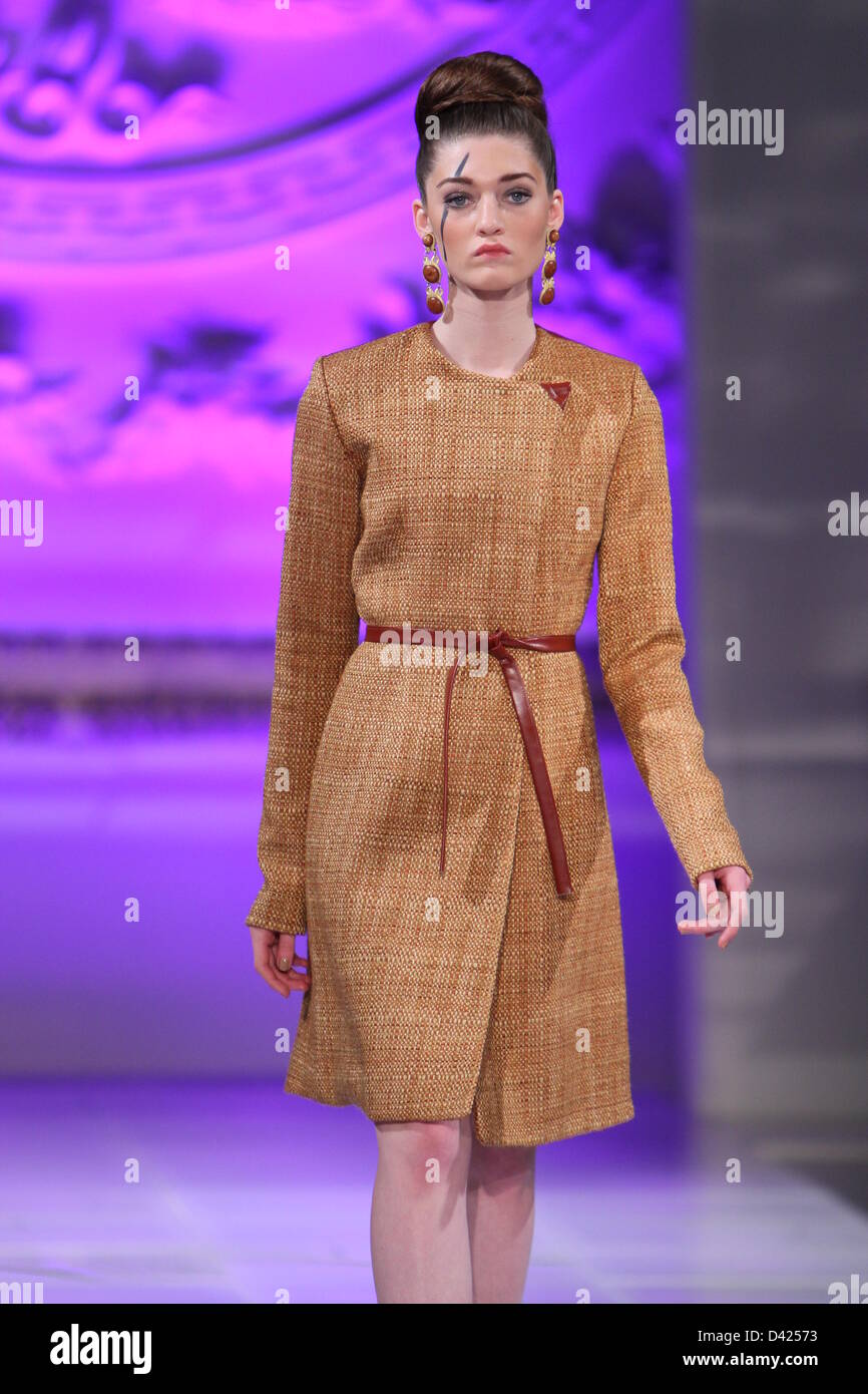 NEW YORK - FEBRUARY 17: A model walks runway for Tyrell Mason ...