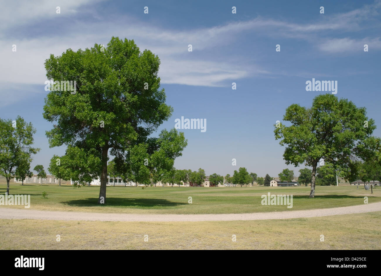 Blue sky view green grass trees rising south west corner Parade Ground ...