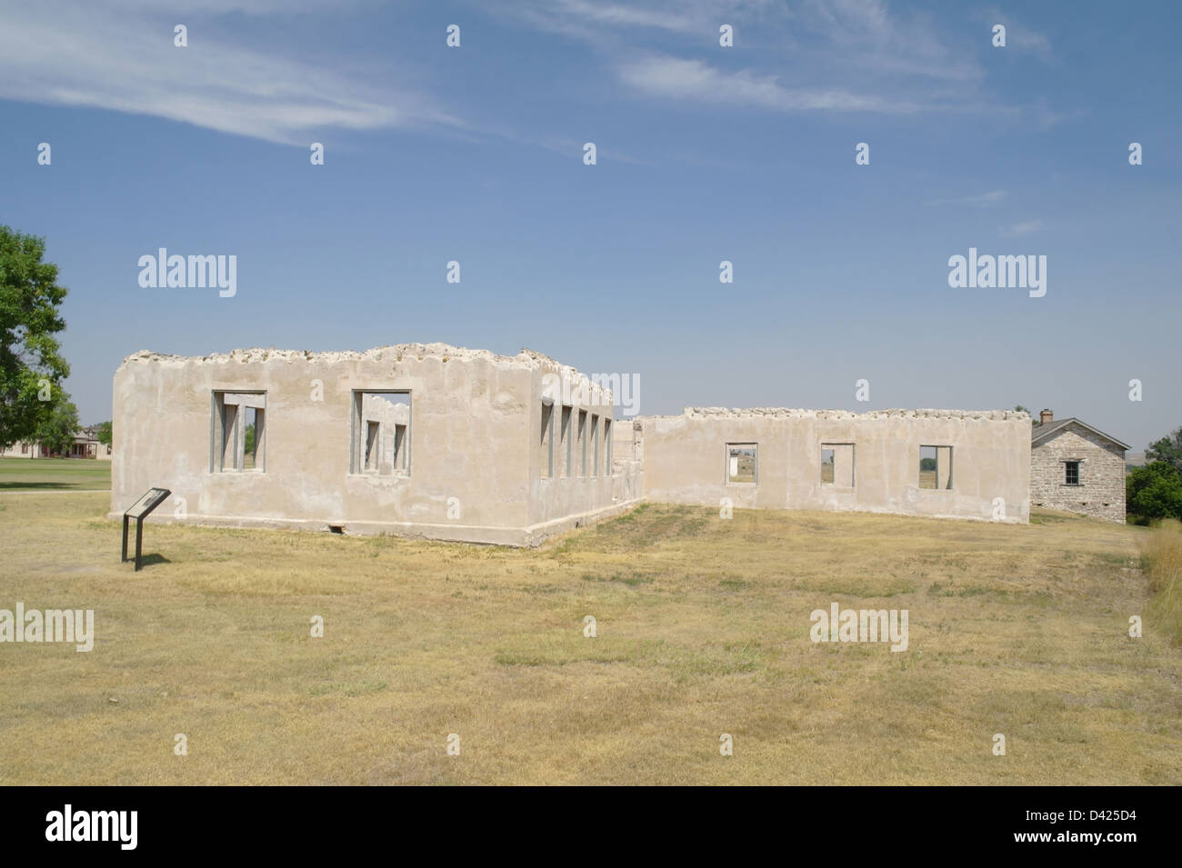 Blue sky green grass view ruined, L-shaped, lime grout concrete, 1884 ...
