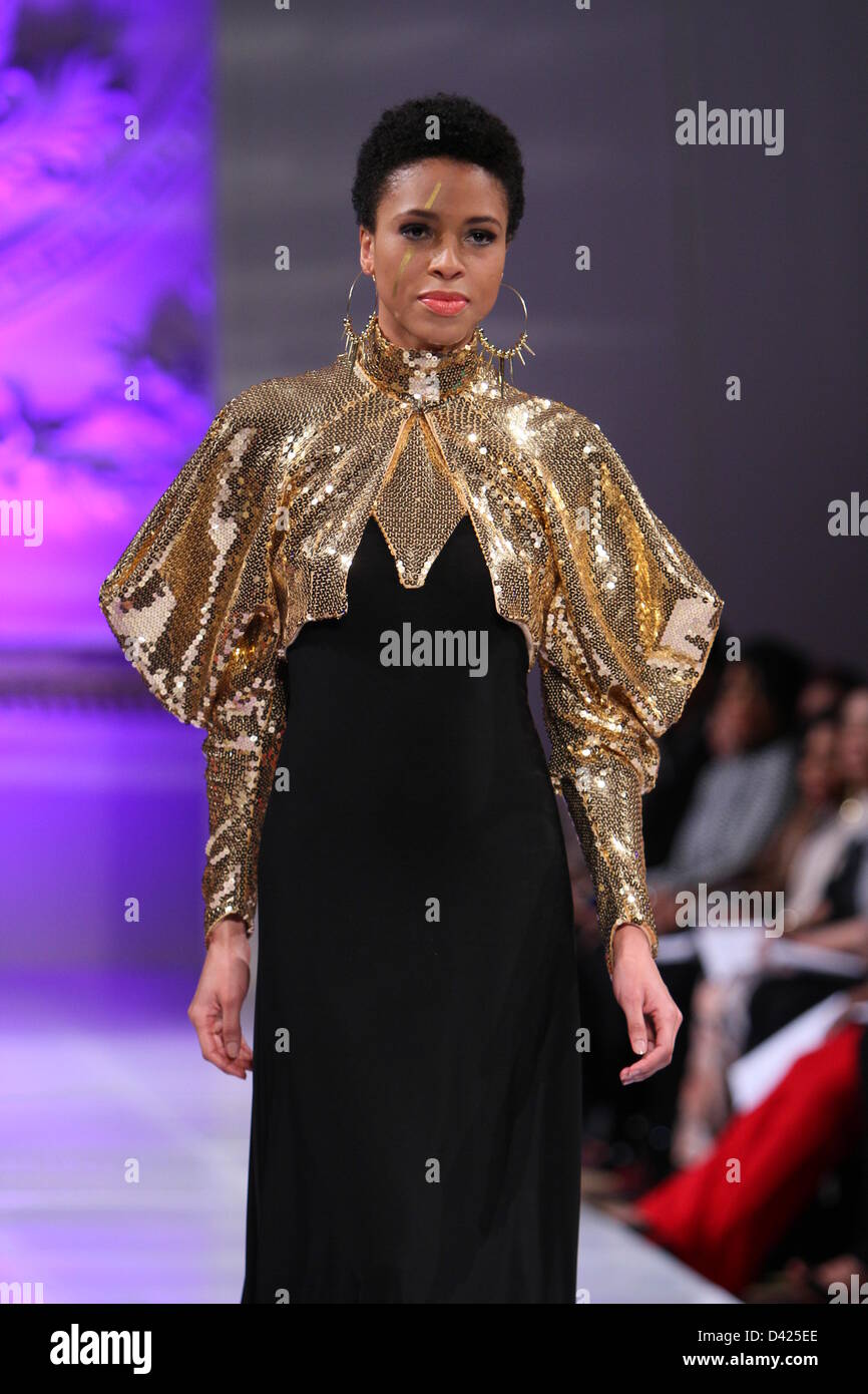 NEW YORK - FEBRUARY 17: A model walks runway for Tyrell Mason ...