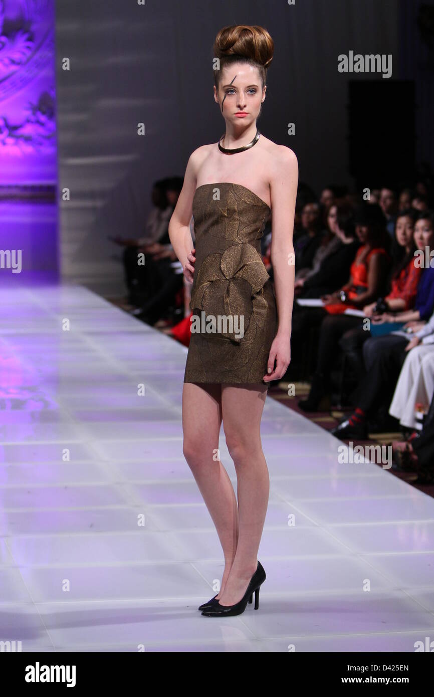 NEW YORK - FEBRUARY 17: A model walks runway for Tyrell Mason ...