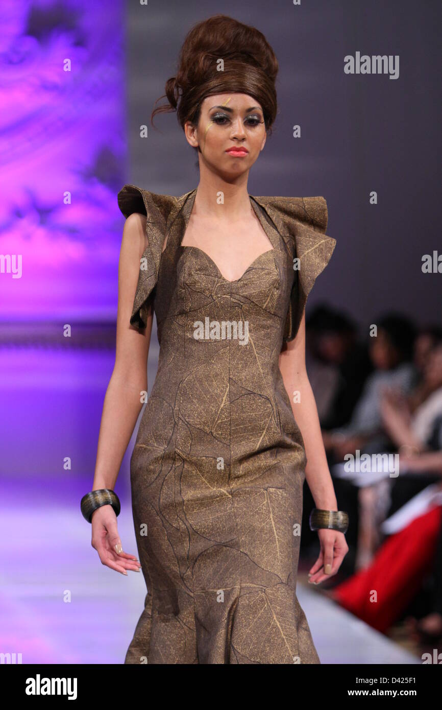 NEW YORK - FEBRUARY 17: A model walks runway for Tyrell Mason ...