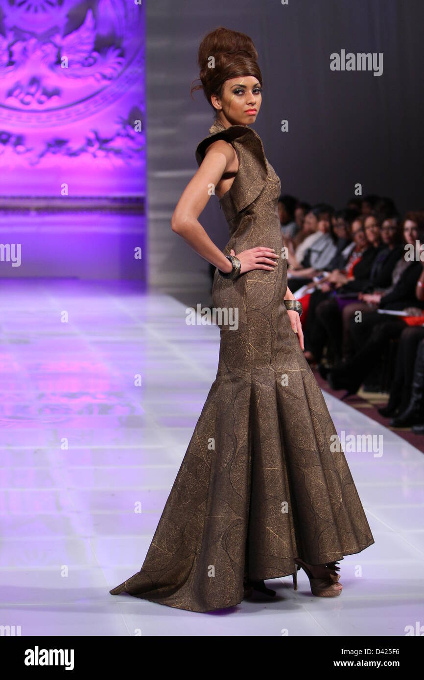 NEW YORK - FEBRUARY 17: A model walks runway for Tyrell Mason ...