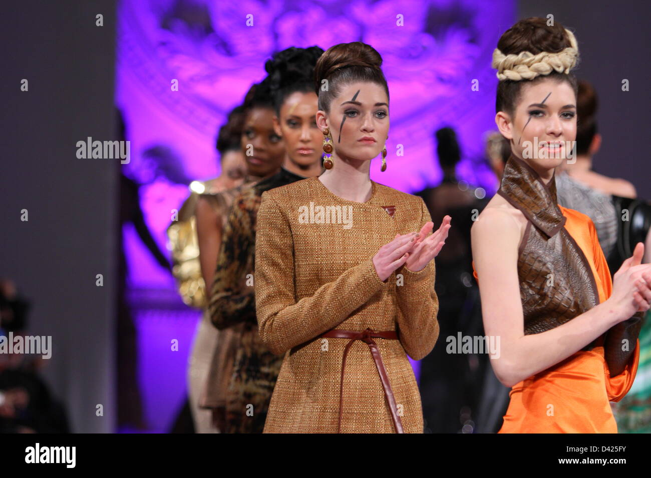 NEW YORK - FEBRUARY 17: Models walks runway finale for Tyrell Mason ...