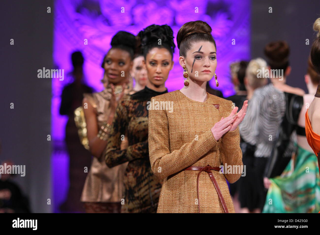 NEW YORK - FEBRUARY 17: Models walks runway finale for Tyrell Mason ...