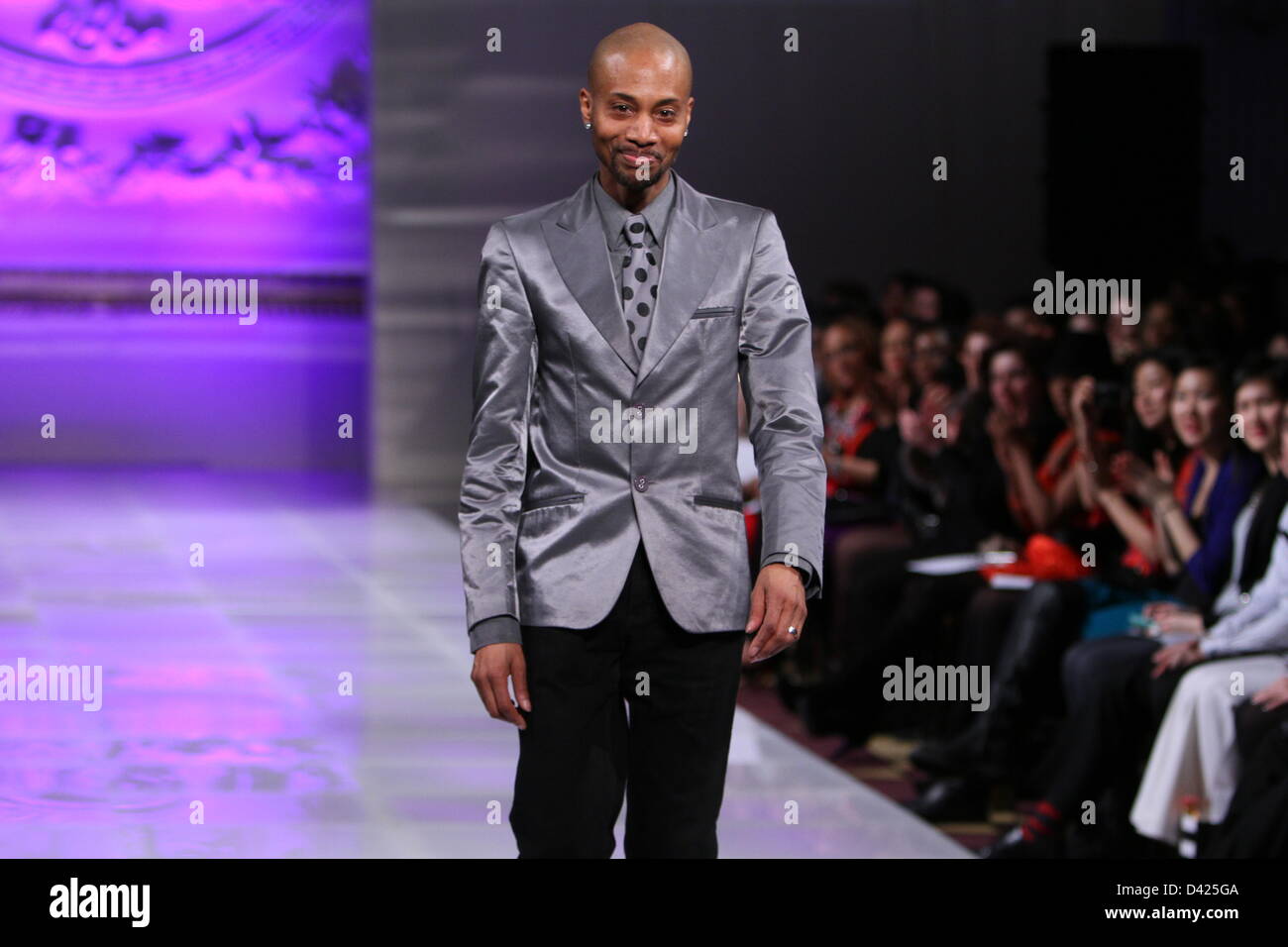 NEW YORK - FEBRUARY 17:Designer Tyrell Mason walks runway for Tyrell ...