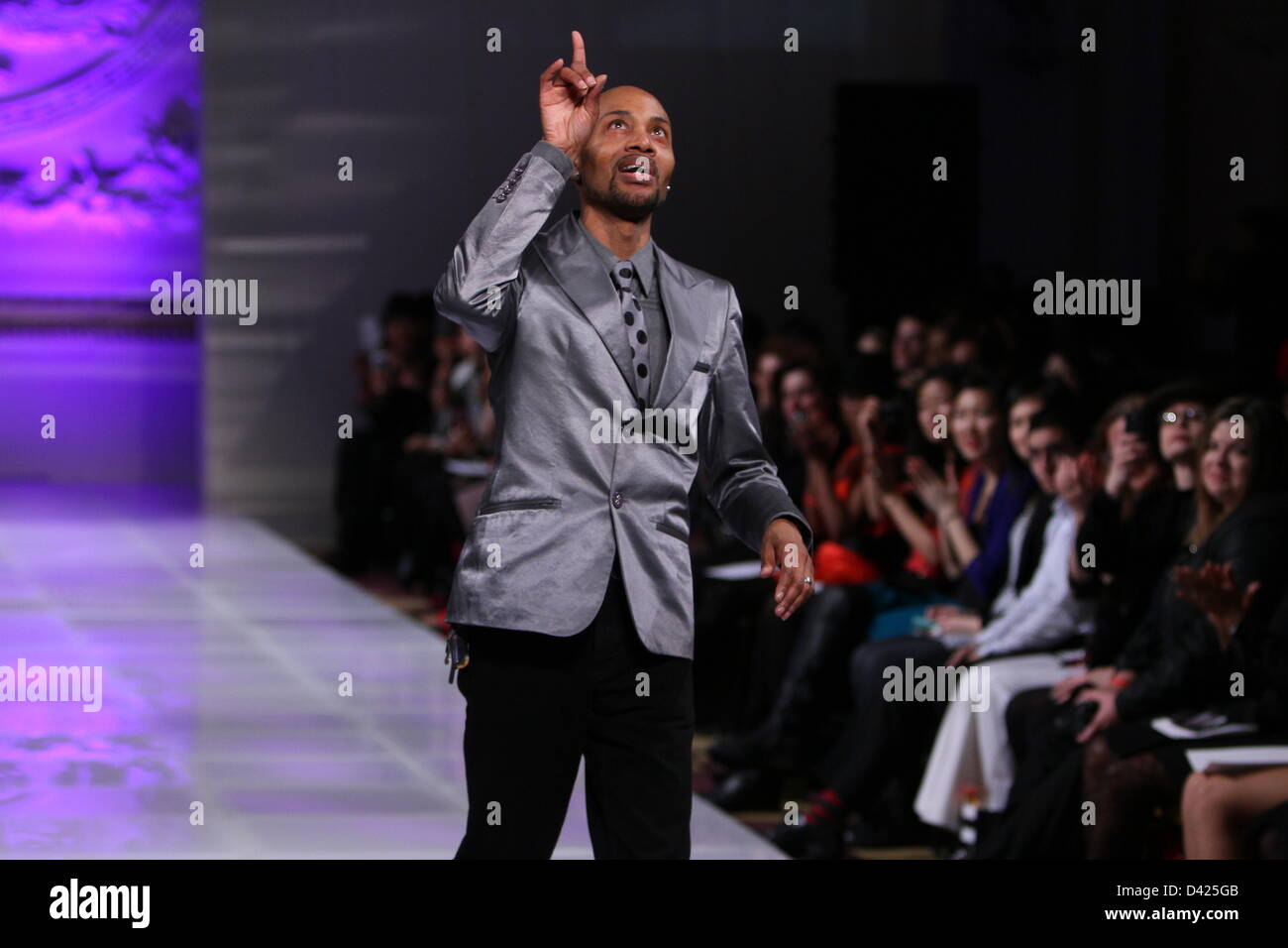 NEW YORK - FEBRUARY 17:Designer Tyrell Mason walks runway for Tyrell ...