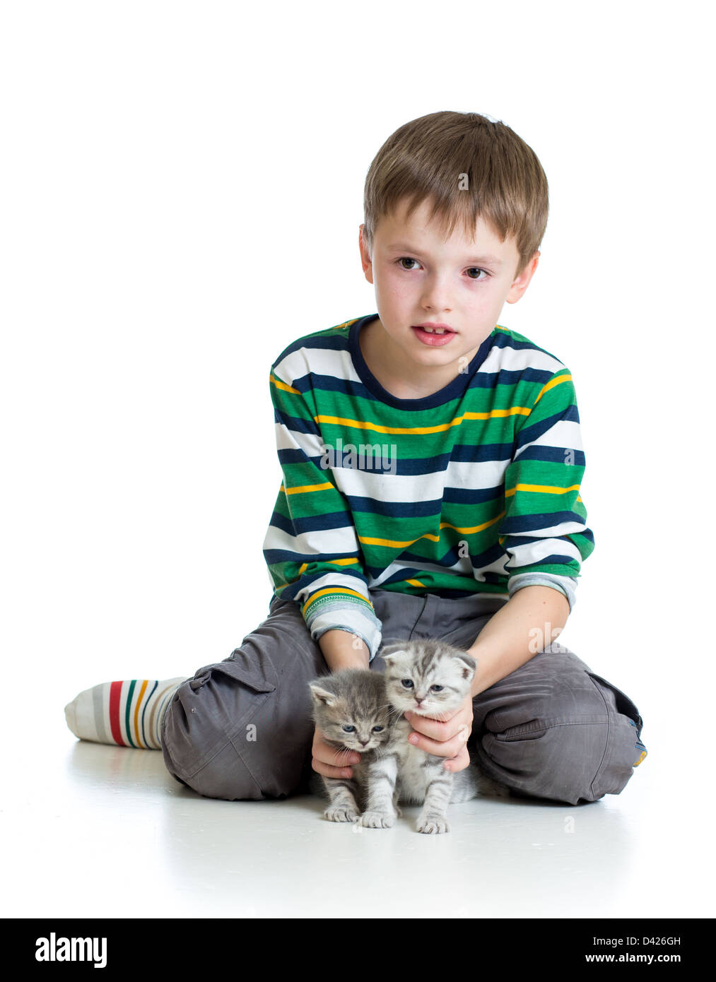 child boy with kittens isolated on white background Stock Photo - Alamy