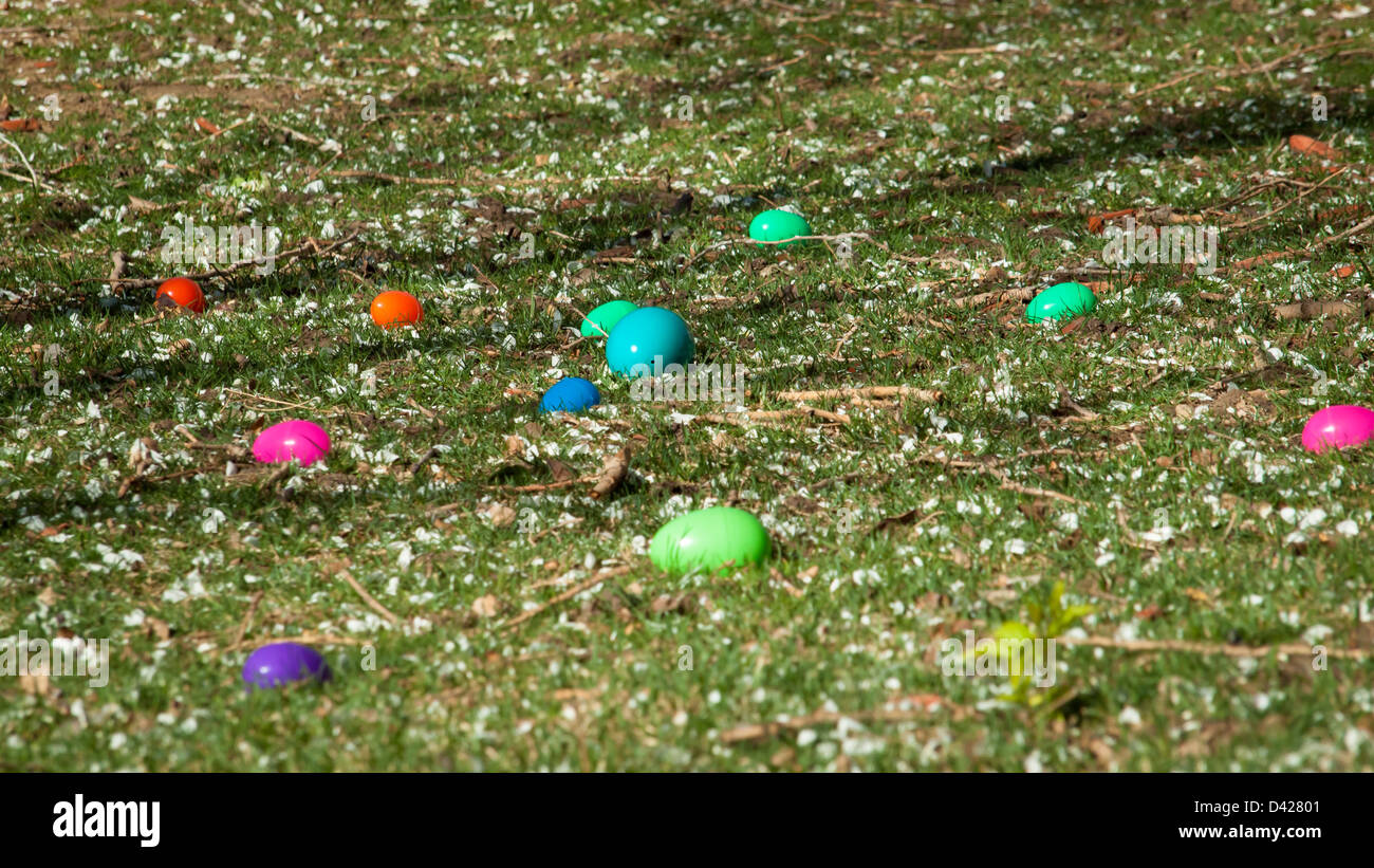 Easter egg hunt in urban park Stock Photo - Alamy