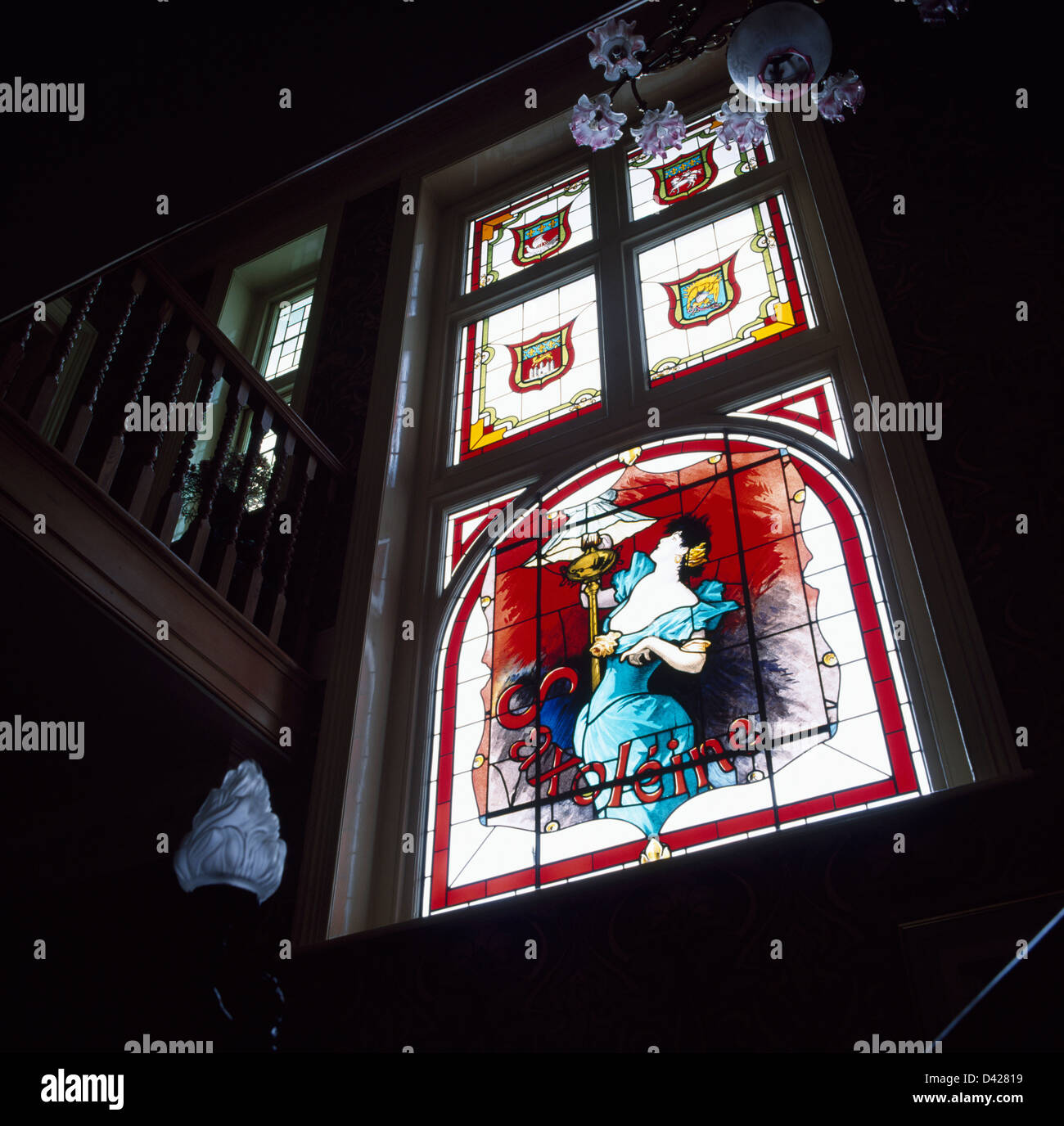 Close-up of stained glass window in large hall Stock Photo - Alamy