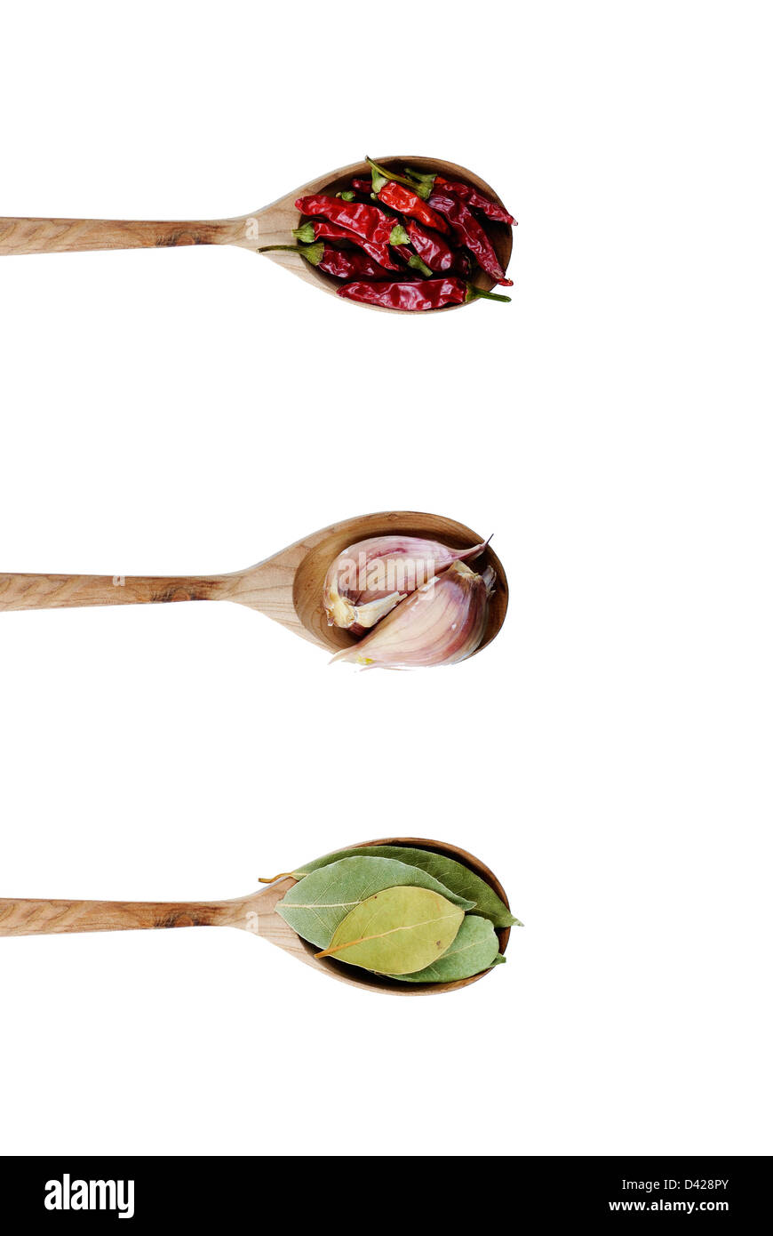 Three spoons with different spices isolated Stock Photo - Alamy