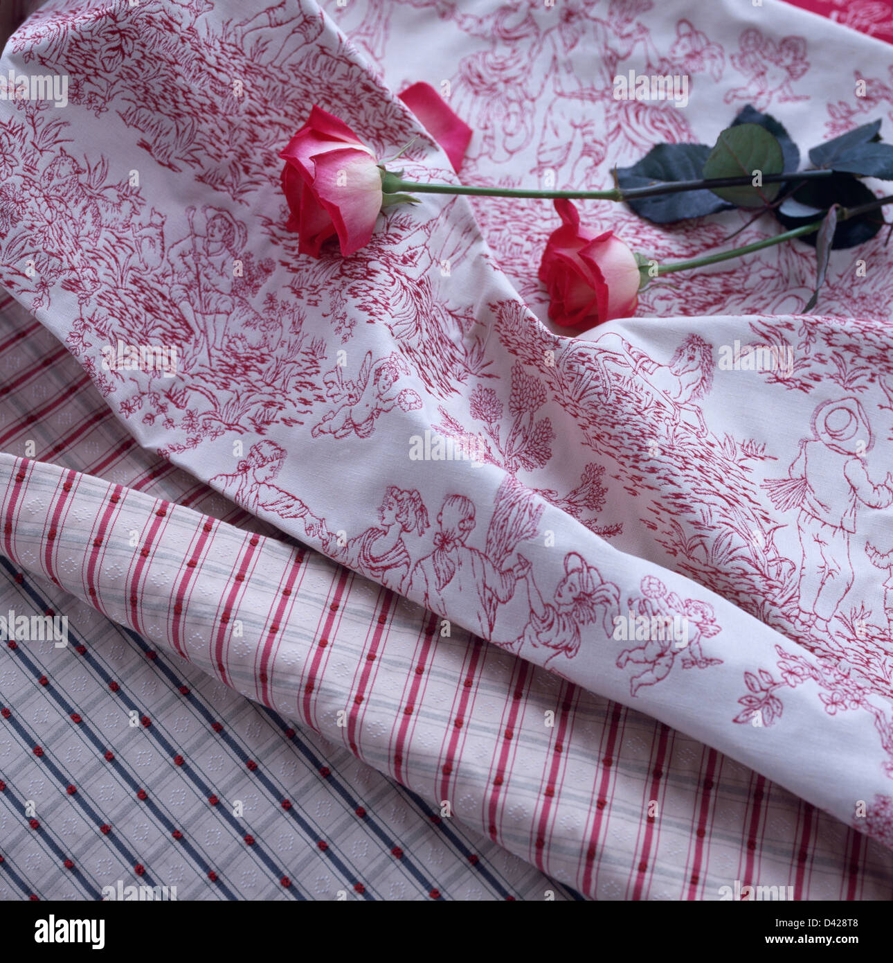 Pink And White Toile Fabric