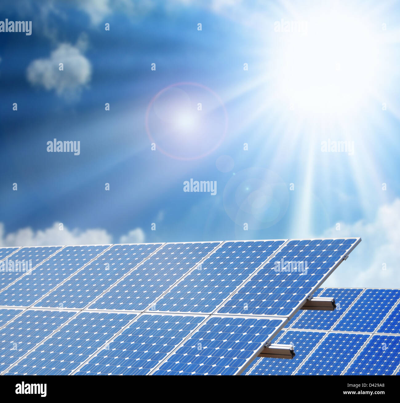 Solar panel with sun and blue sky Stock Photo - Alamy
