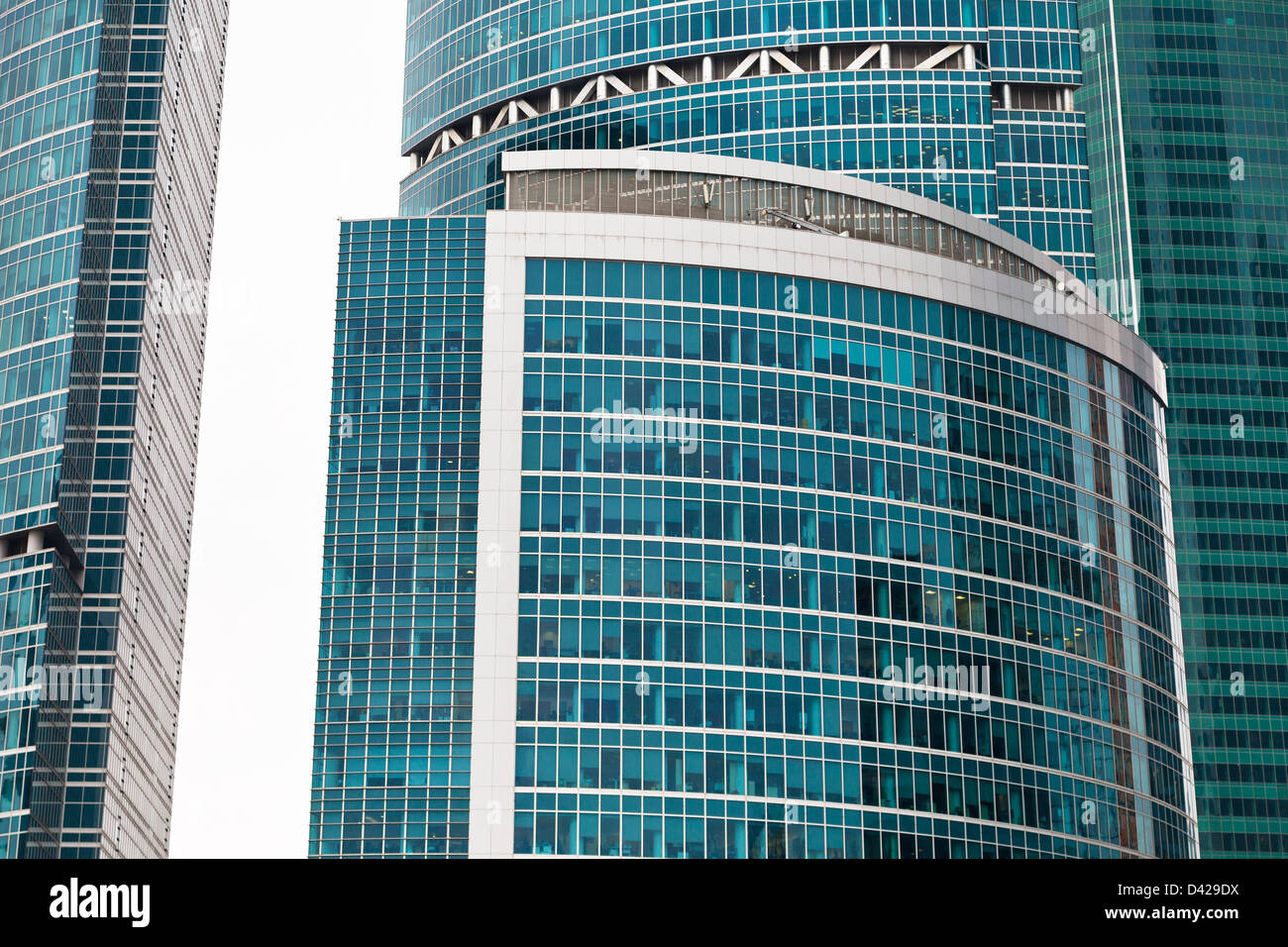 modern glass tower walls in office center of Moscow city Stock Photo ...