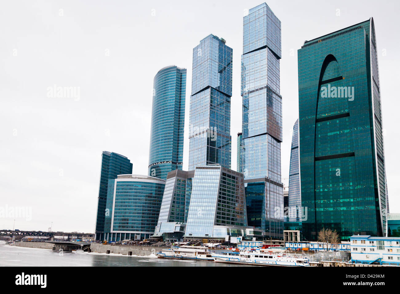 urban landscape with Moscow city office center glass skyscrapers in ...