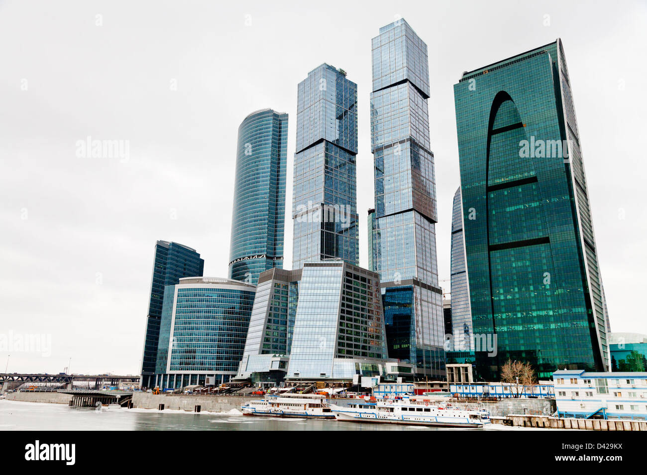 new Moscow city office center glass towers in overcast day Stock Photo ...