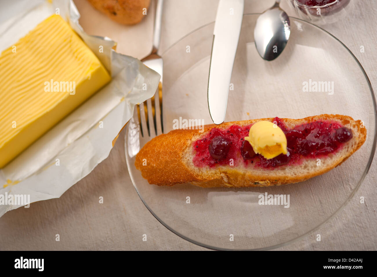 bread butter and jam classic European breakfast Stock Photo - Alamy