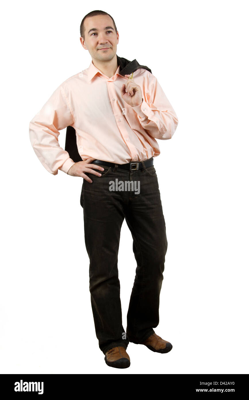 A man without a jacket on a white background Stock Photo - Alamy