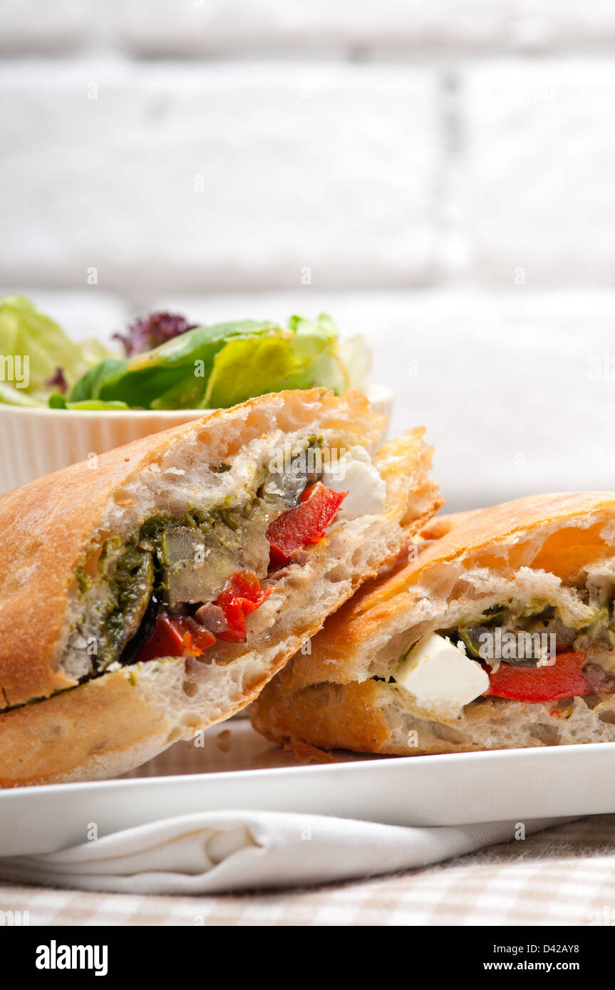 Italian ciabatta panini sandwichwith with vegetable and feta cheese ...