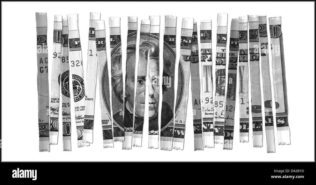 Twenty dollar bill American digitally altered to be broken up Stock ...