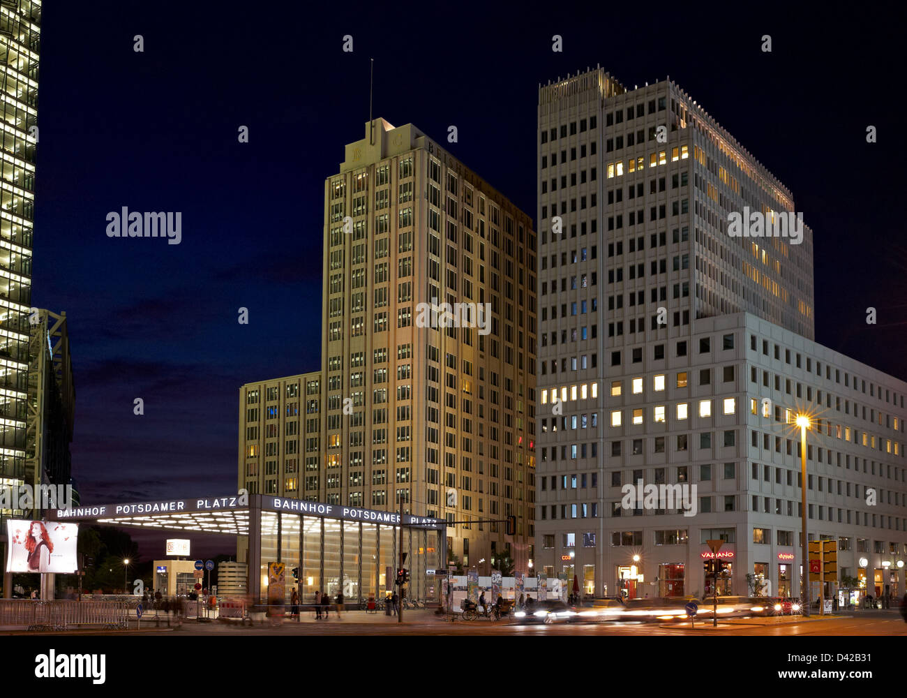 Berlin, Germany, the Beisheim Center am Potsdamer Platz in the evening ...