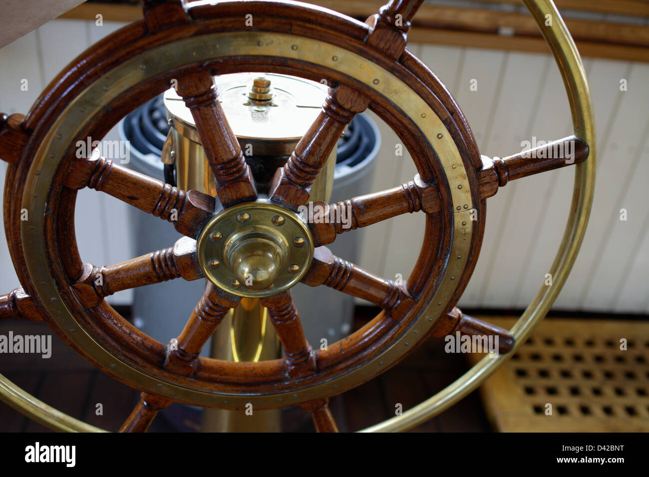 Hamburg, Germany, on the steering wheel steam icebreaker Stettin Stock ...
