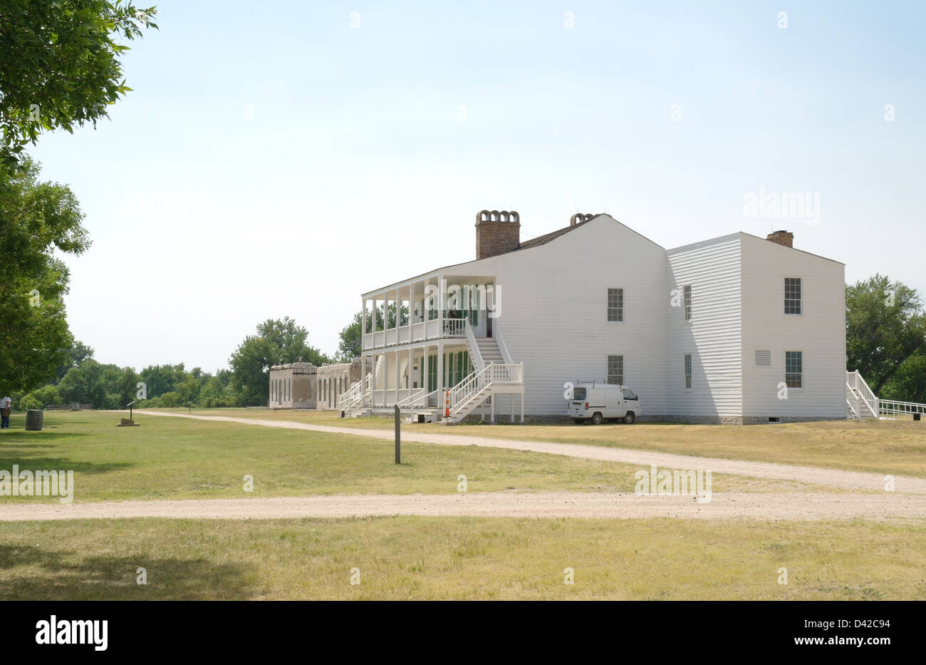 Blue sky oblique view white 'Old Bedlam Building' standing side of ...