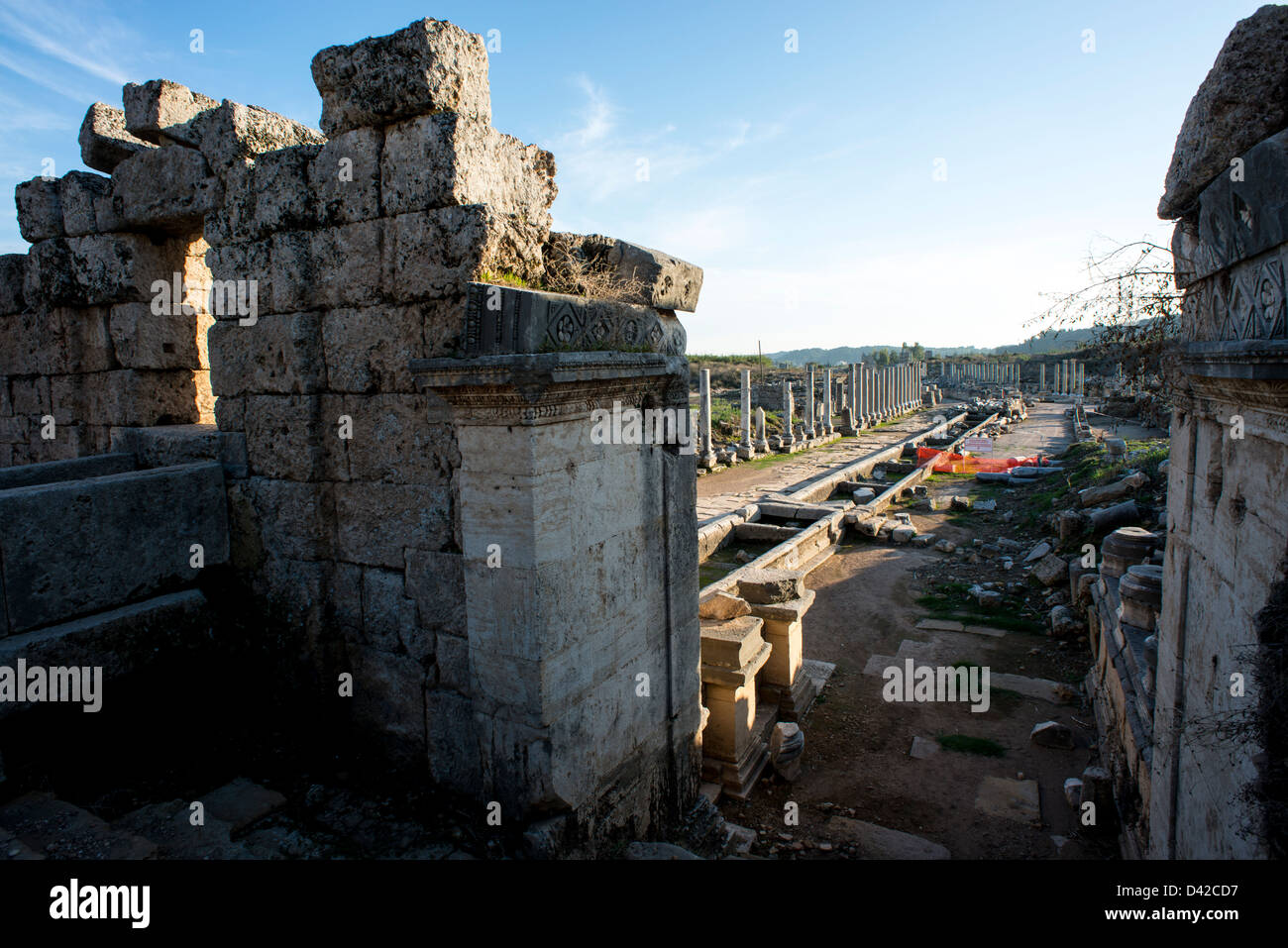 View down the collonaded street and water channel from the ornamental ...