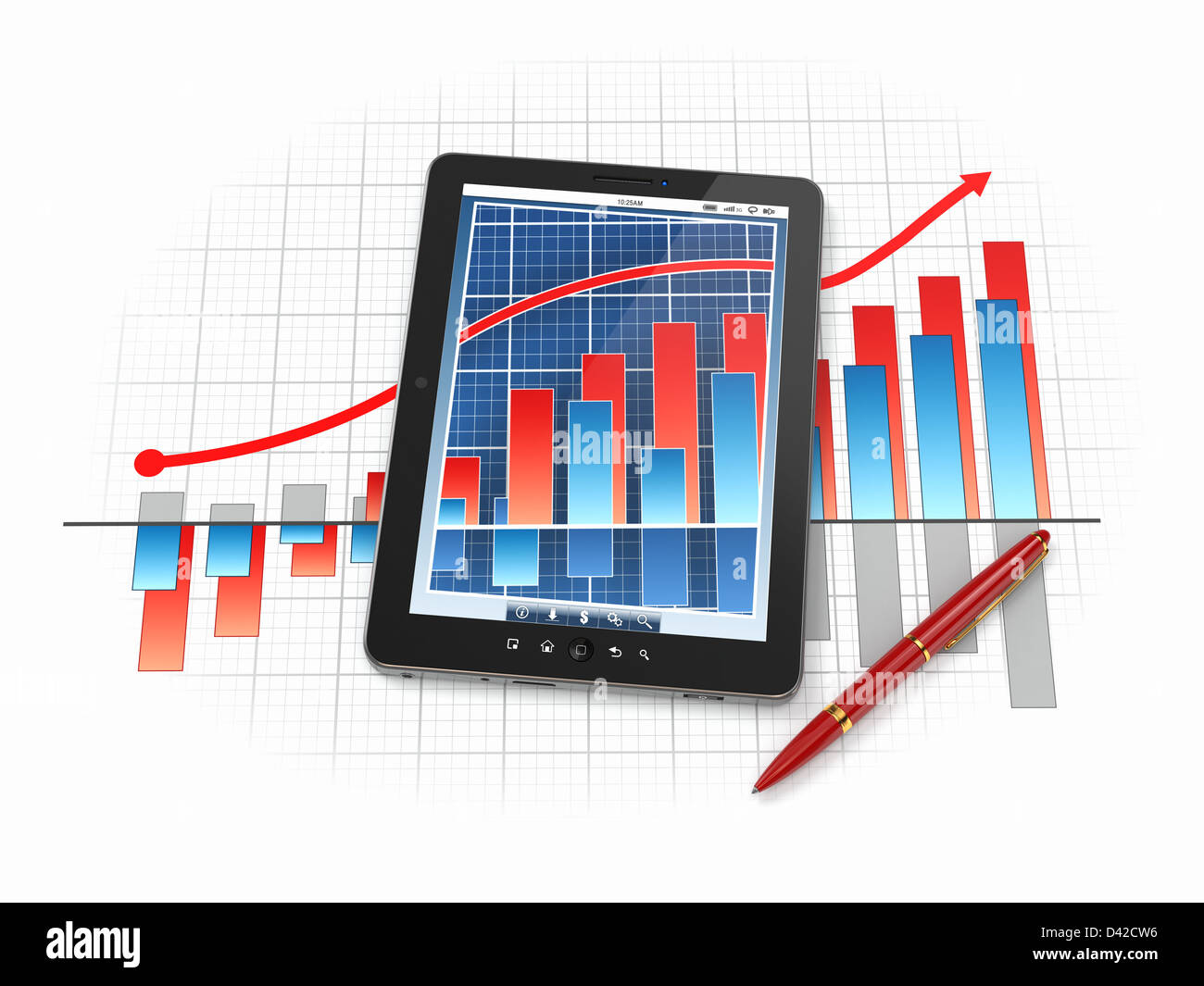 Digital tablet pc with financial chart and graph. 3d Stock Photo - Alamy