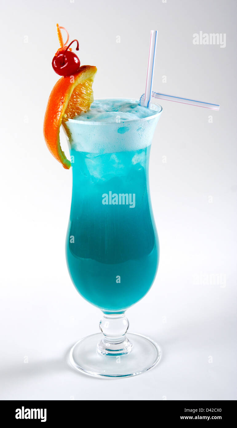 blue cocktail with ice and orange Stock Photo - Alamy