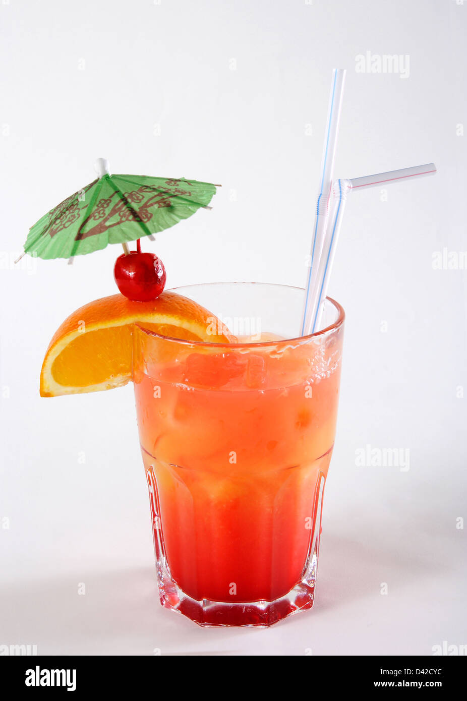 Red Cocktail with Orange Slice Stock Photo - Alamy