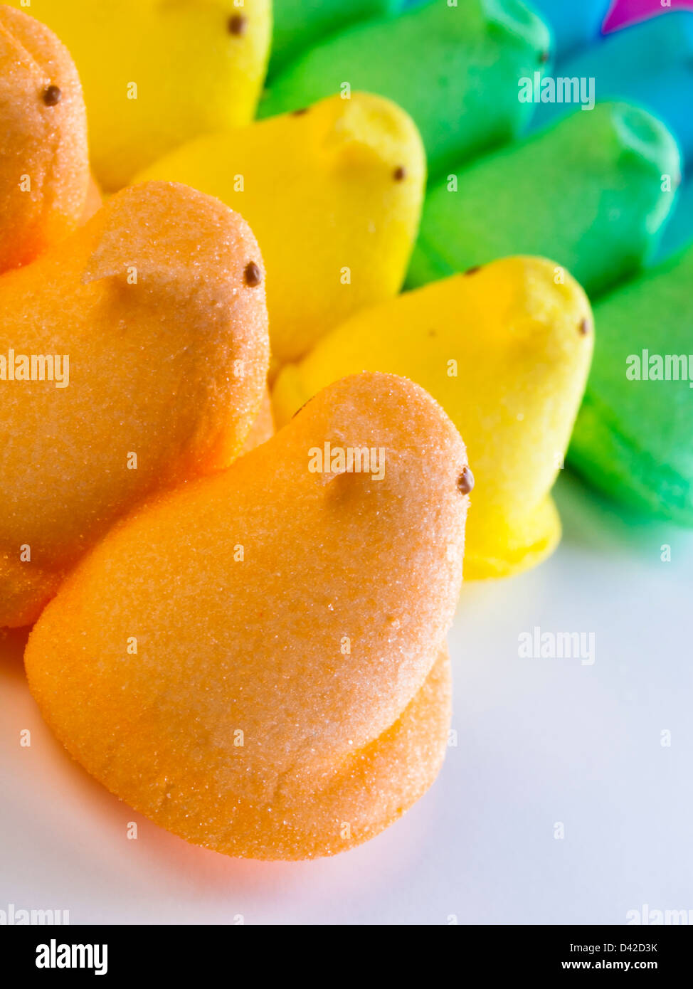 Easter marshmallow chicks in a row Stock Photo - Alamy