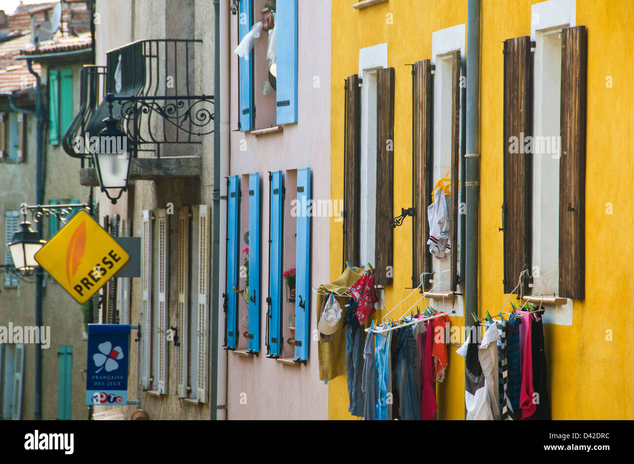 Facades of houses, Village of Montauroux, Var , Provence France Stock ...