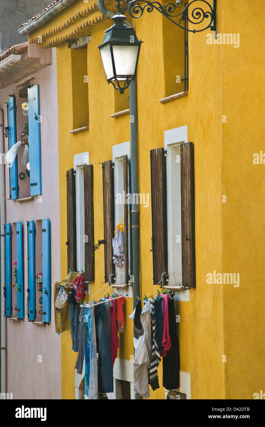 Facades of houses, Village of Montauroux, Var , Provence France Stock ...