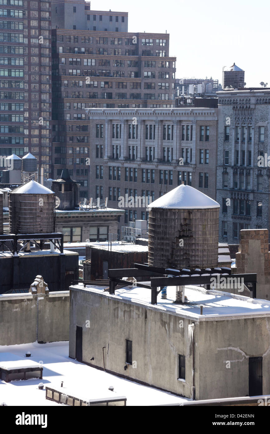 Snow on Water Towers in New York City Stock Photo - Alamy