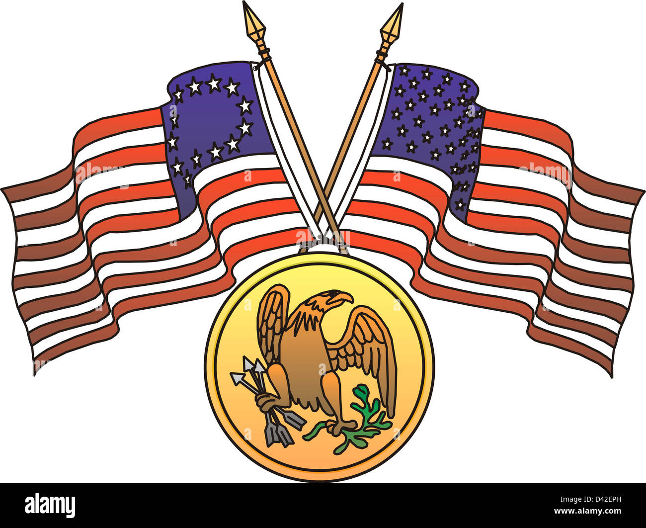 American Colonial and current flags with patriotic symbol Stock Photo ...